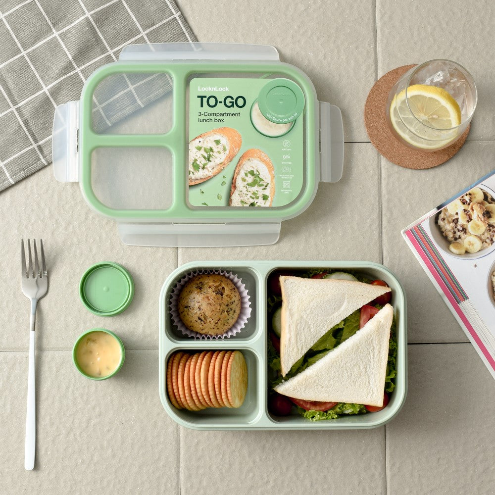LocknLock To-Go 3 Compartment Lunch Box with Mini Sauce Pot – The Home ...